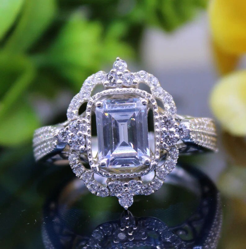 2 CT Emerald Cut Engagement Ring, Attractive Engagement Ring, 14K White ...