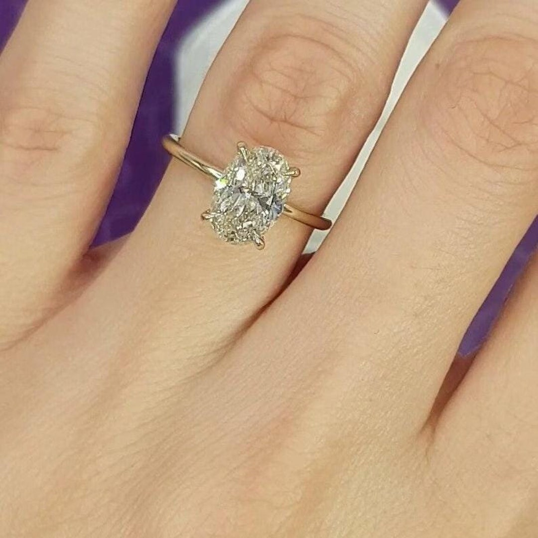2 Ct Oval Cut Solitaire Engagement Ring, Colorless Moissanite Wedding ...