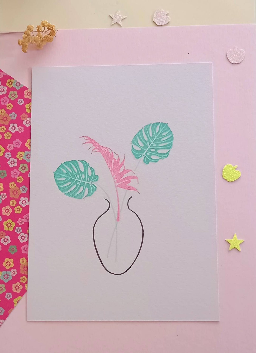 Minimalist Drawing Flowerpot Leaves Minimalist Drawing Wall Decoration ...