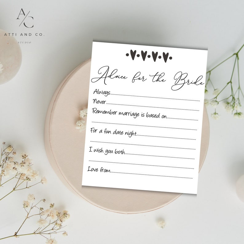 Advice for the Bride Bridal Shower, Advice Cards Template, Minimalistic ...
