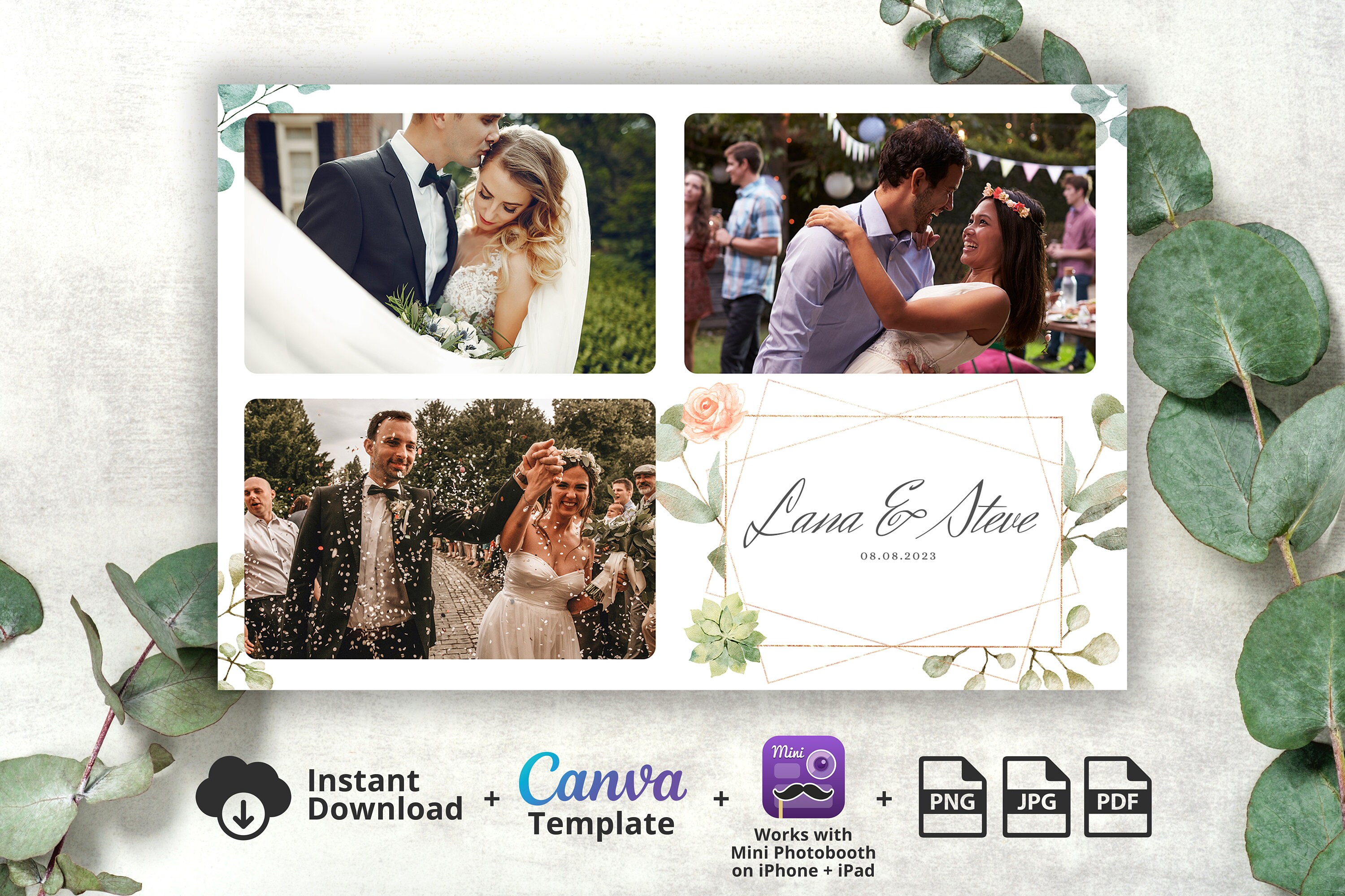 Wedding Photobooth Template Canva 4x6 Floral Flowers Photo Booth Bridal ...