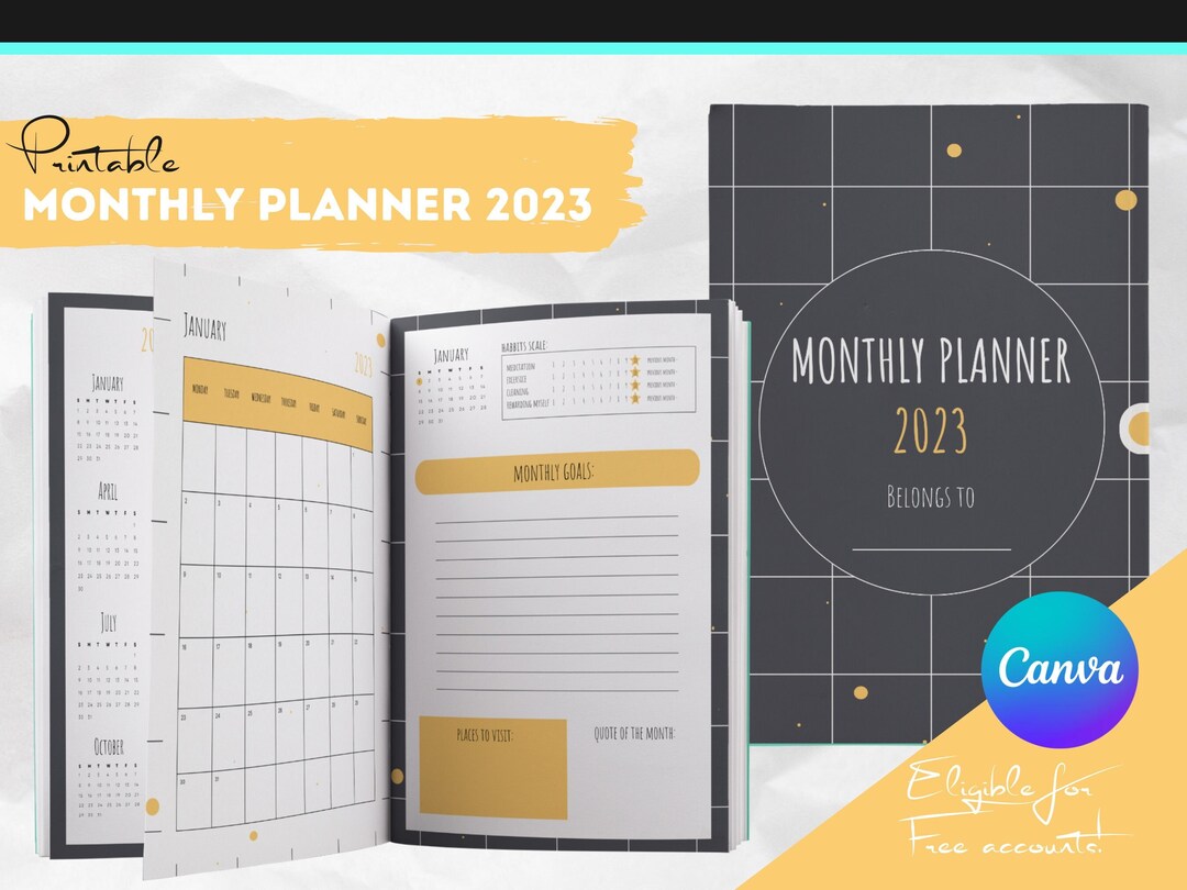 Monthly Planner, Printable, Editable Canva Design, Digital Template ...