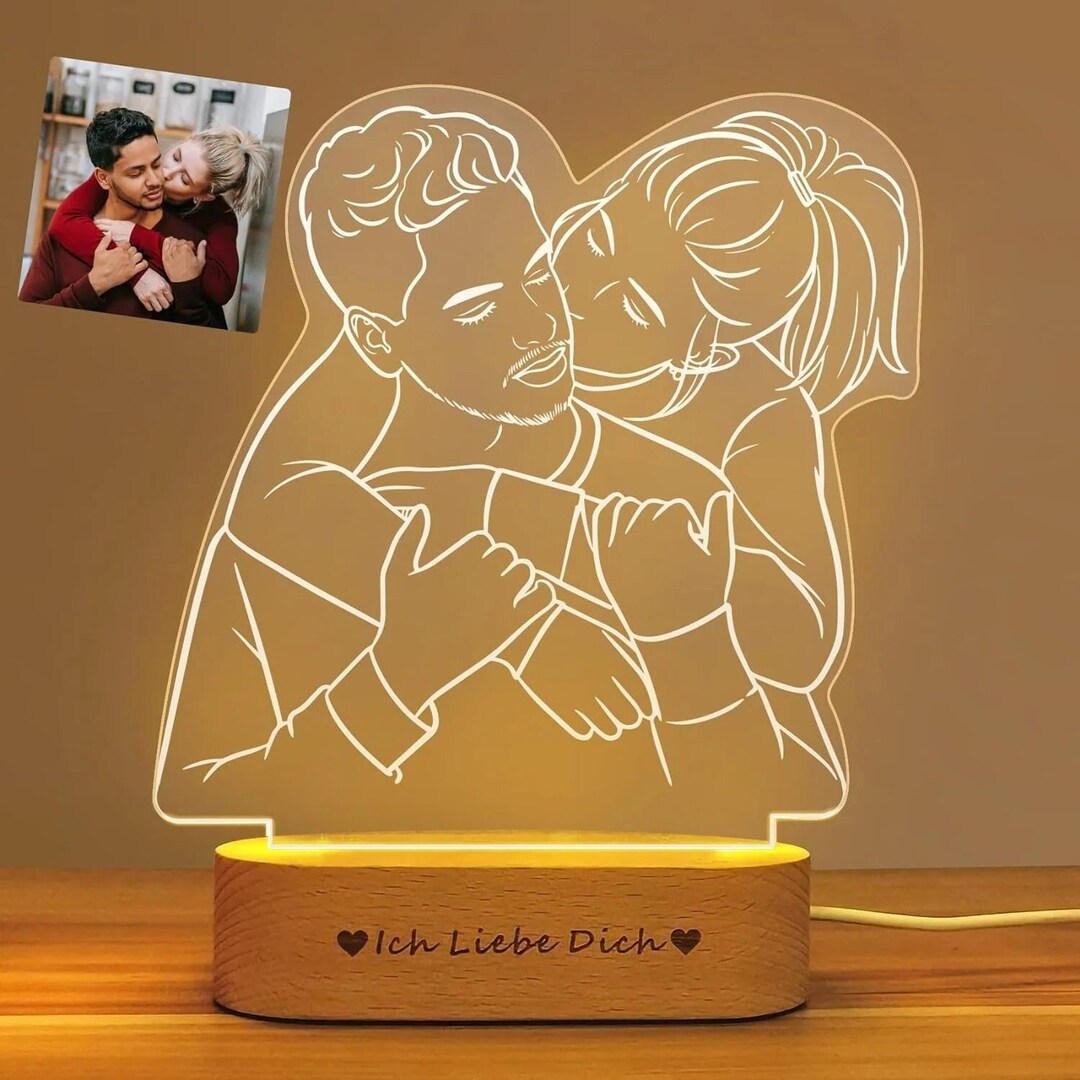 Personalized 3D Photo Lamp, Custom Couple Portrait From Photo Engraving ...