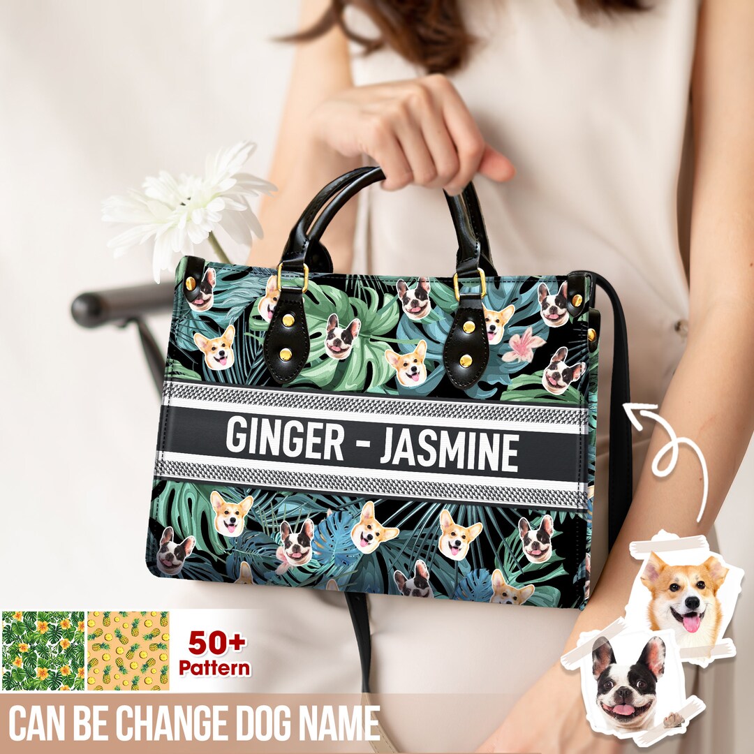 Custom Leather Handbags With Dog Face and Name for Women , Custom Pet ...