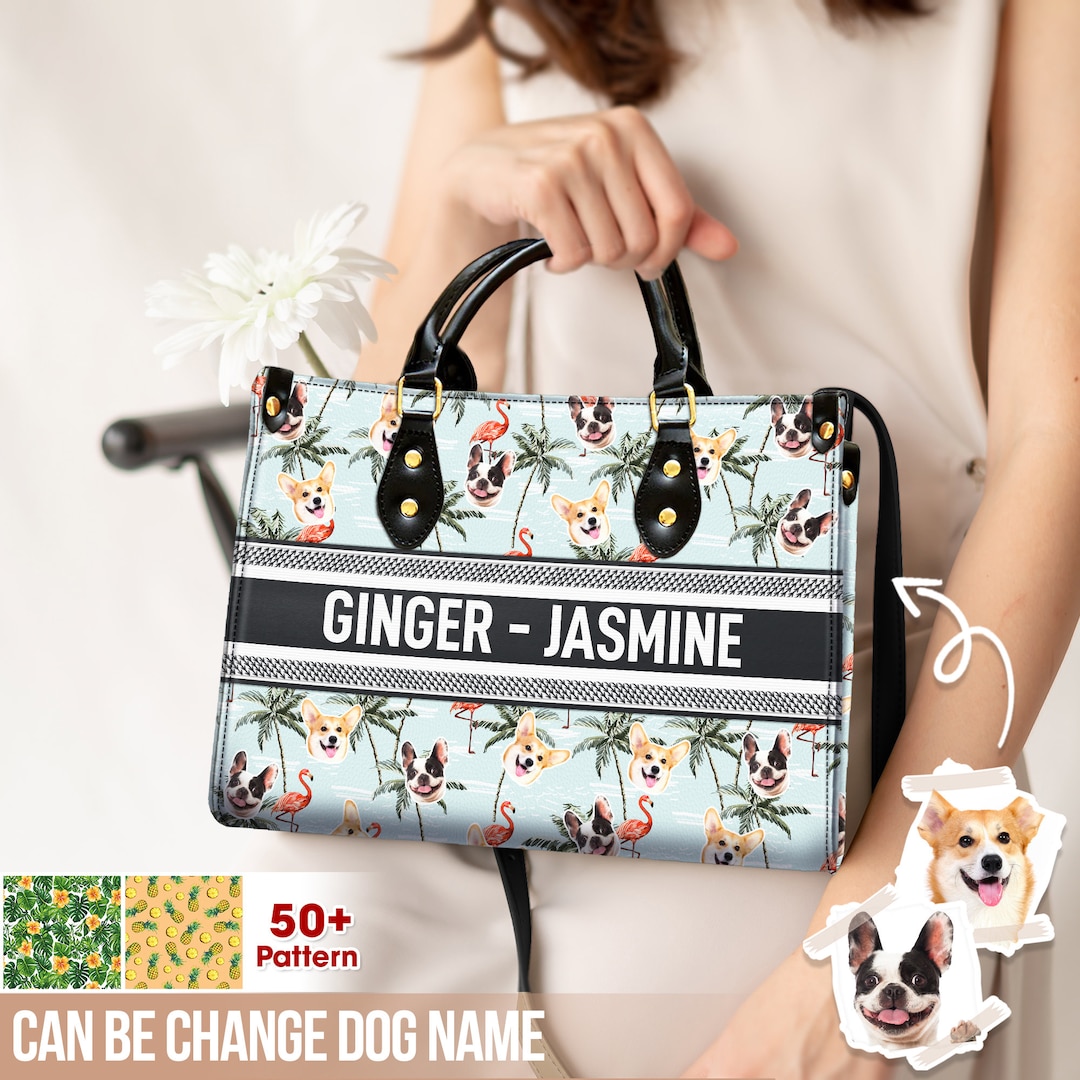 Custom Leather Handbags With Dog Face and Name for Women , Custom Pet ...