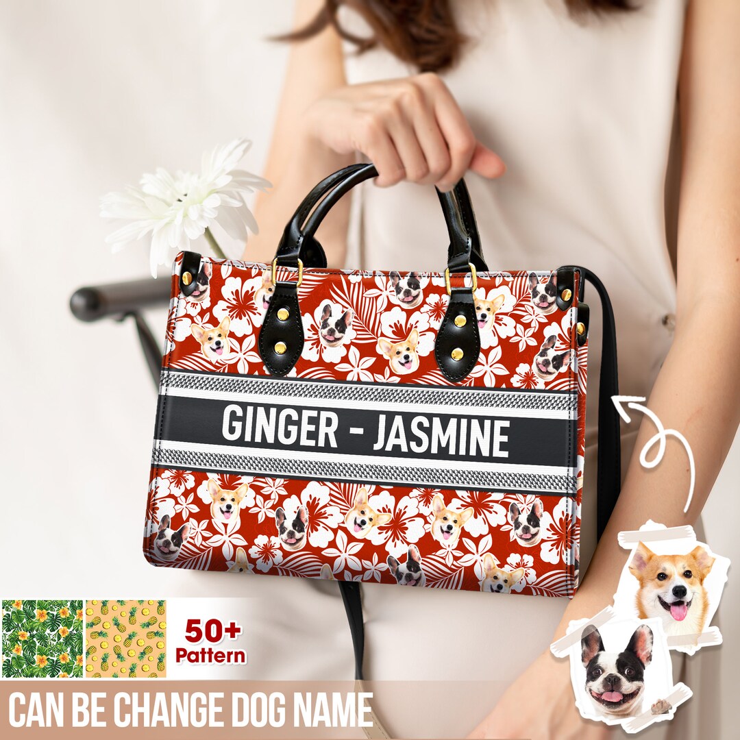 Custom Leather Handbags With Dog Face and Name for Women , Custom Pet ...
