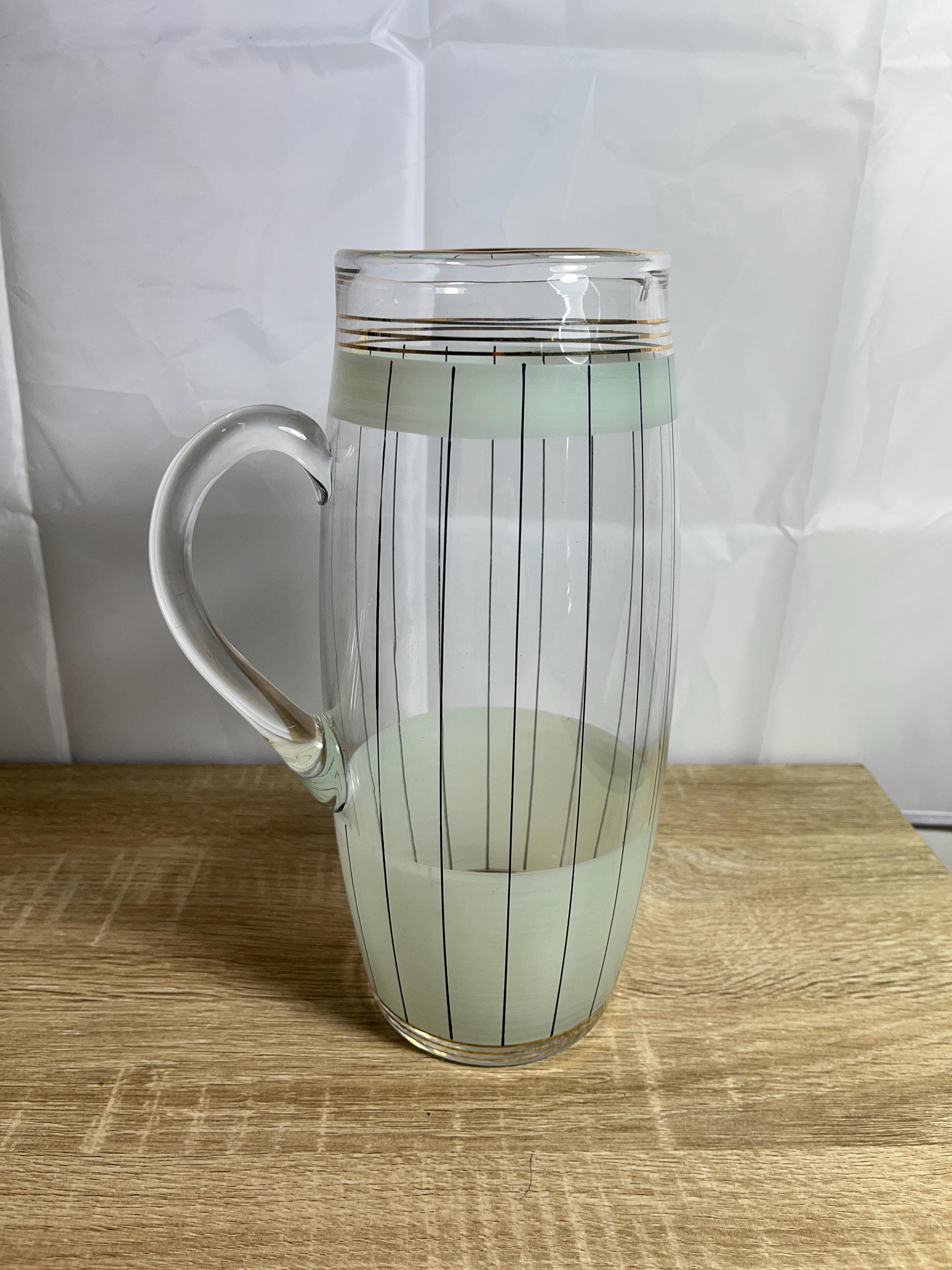 Vintage Alpine Safedge Glass Set – Frosted Pitcher and Six Gold-rim ...