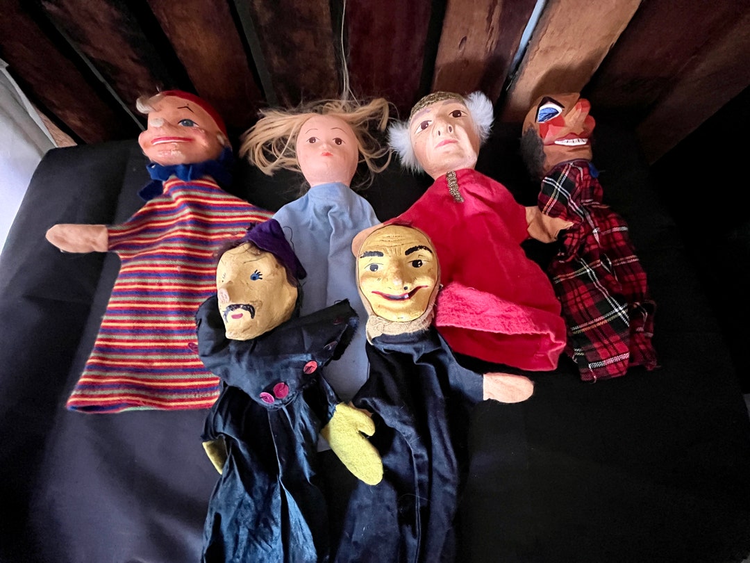 Set of 6-vintage Hand Crafted Puppets From the 1960s 30cm Tall Unique ...