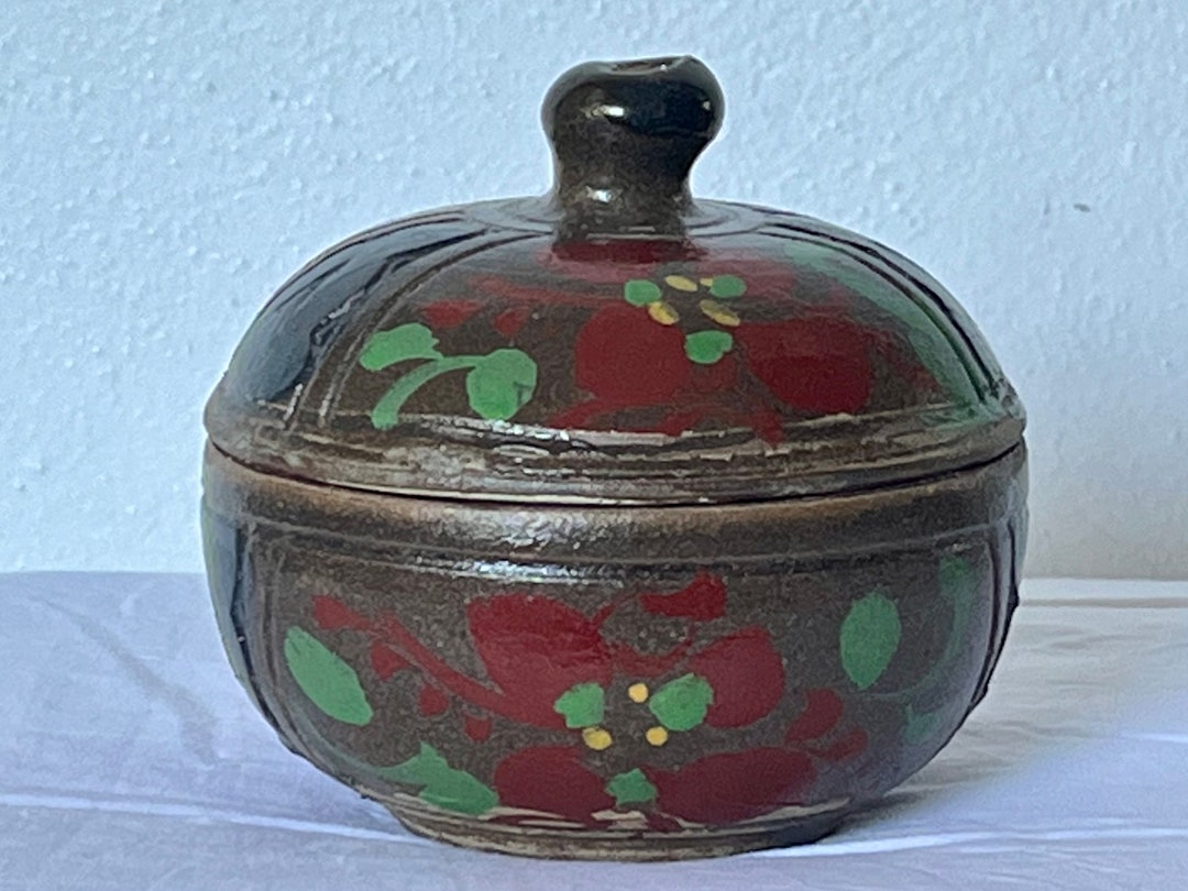 Antique Fish Crest Confectory, Sugar Jar, Trinket Bowl-tsuboya-okinawa ...