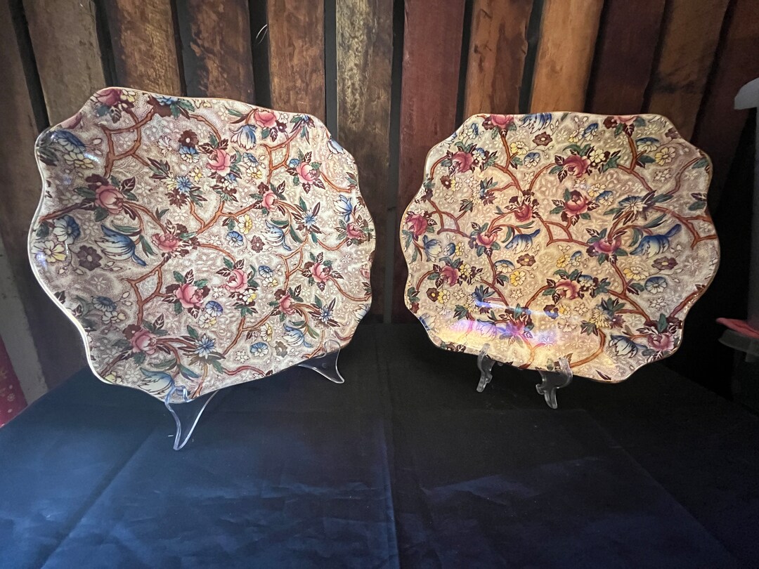 Vintage Maling Pottery-chestnut Brown Chintz Square Plates- Newcastle ...