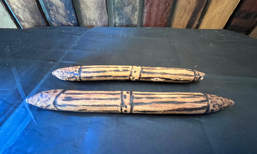 Pair of Traditional Burnt Pokerwork Aboriginal Indigenous Australian ...