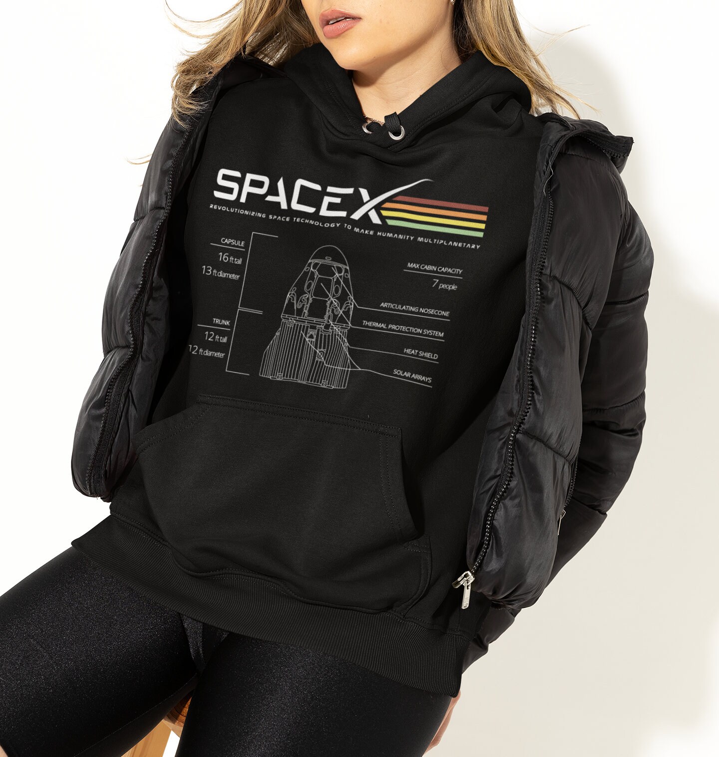 Spacex Hoodie Crew Dragon, Spacex Dragon Crew Capsule, Space Hoodie ...