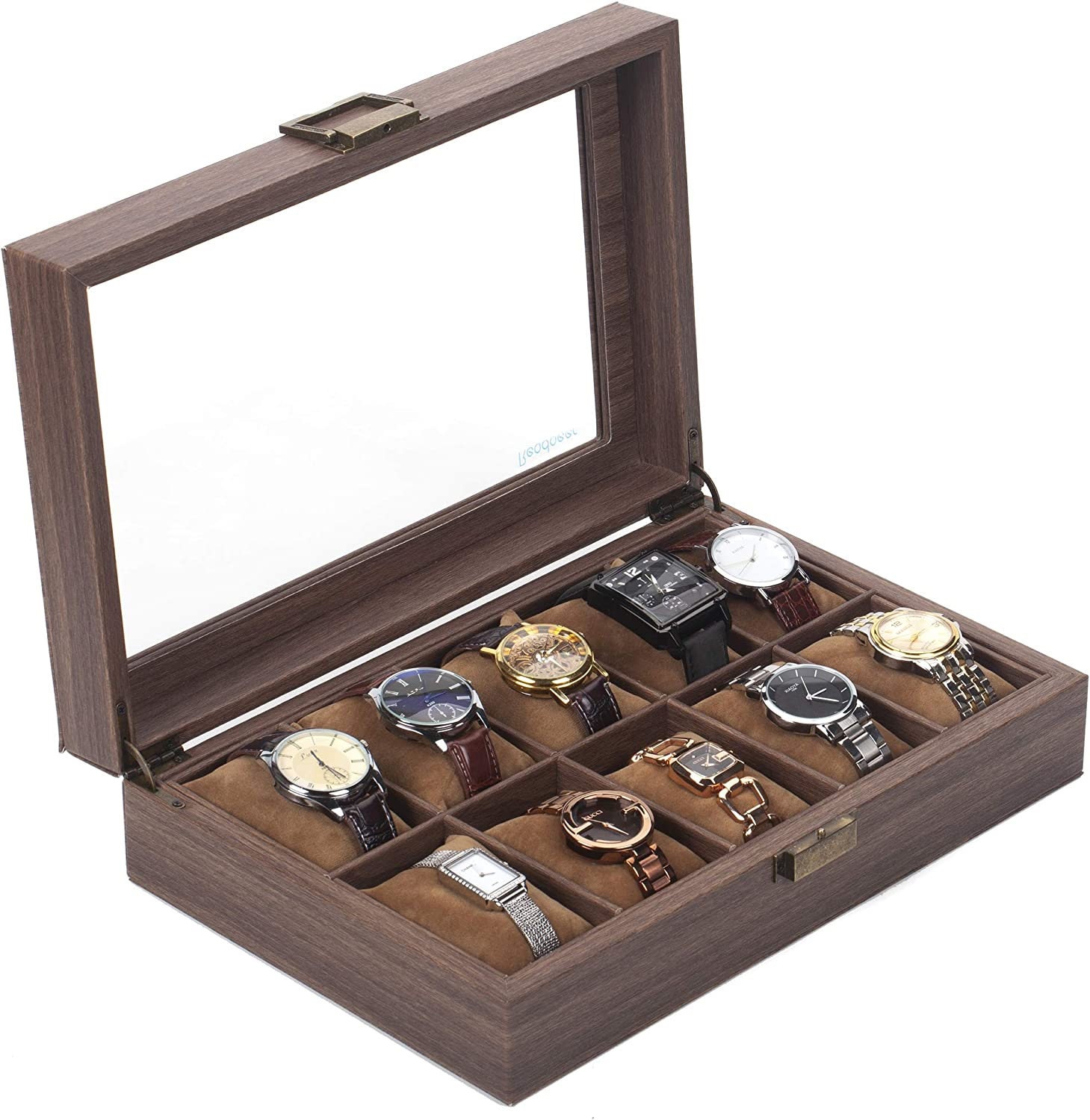 10/ 12 Slots Watch Storage Box, Display Case, Glass Topped Watch ...