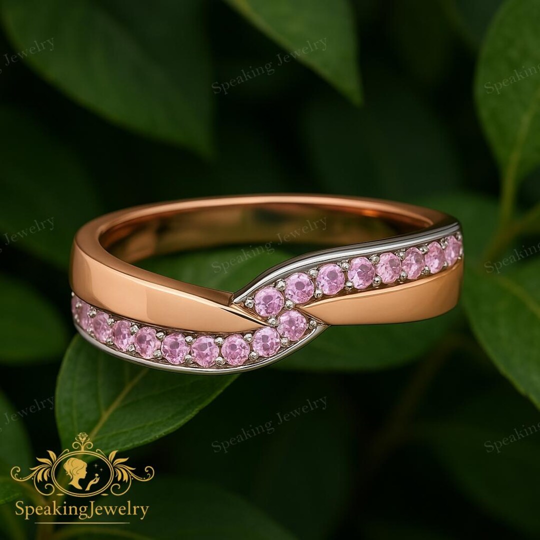 Pink Sapphire Crossover Ring | Rose Gold Eternity Wedding Band | Ombre ...