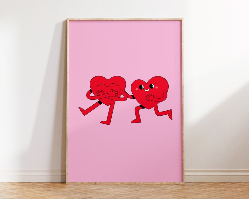 Cute Retro Hearts Print Retro Wall Decor Trendy Wall Art - Etsy