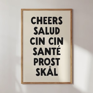 Cheers Print, Digital Download Print, Trendy Wall Art, Bar Cart Poster, Kitchen Decor, Printable ...