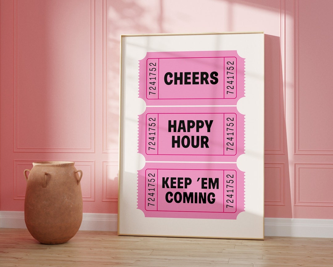 Cheers Ticket Print Bar Cart Poster Digital Download Happy Hour Print ...