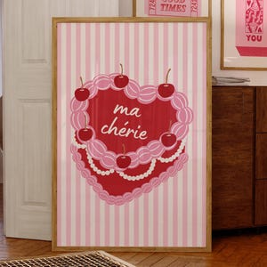 Cherry Poster, Digital Download, Ma Cherie Print, Cherry Heart Cake ...