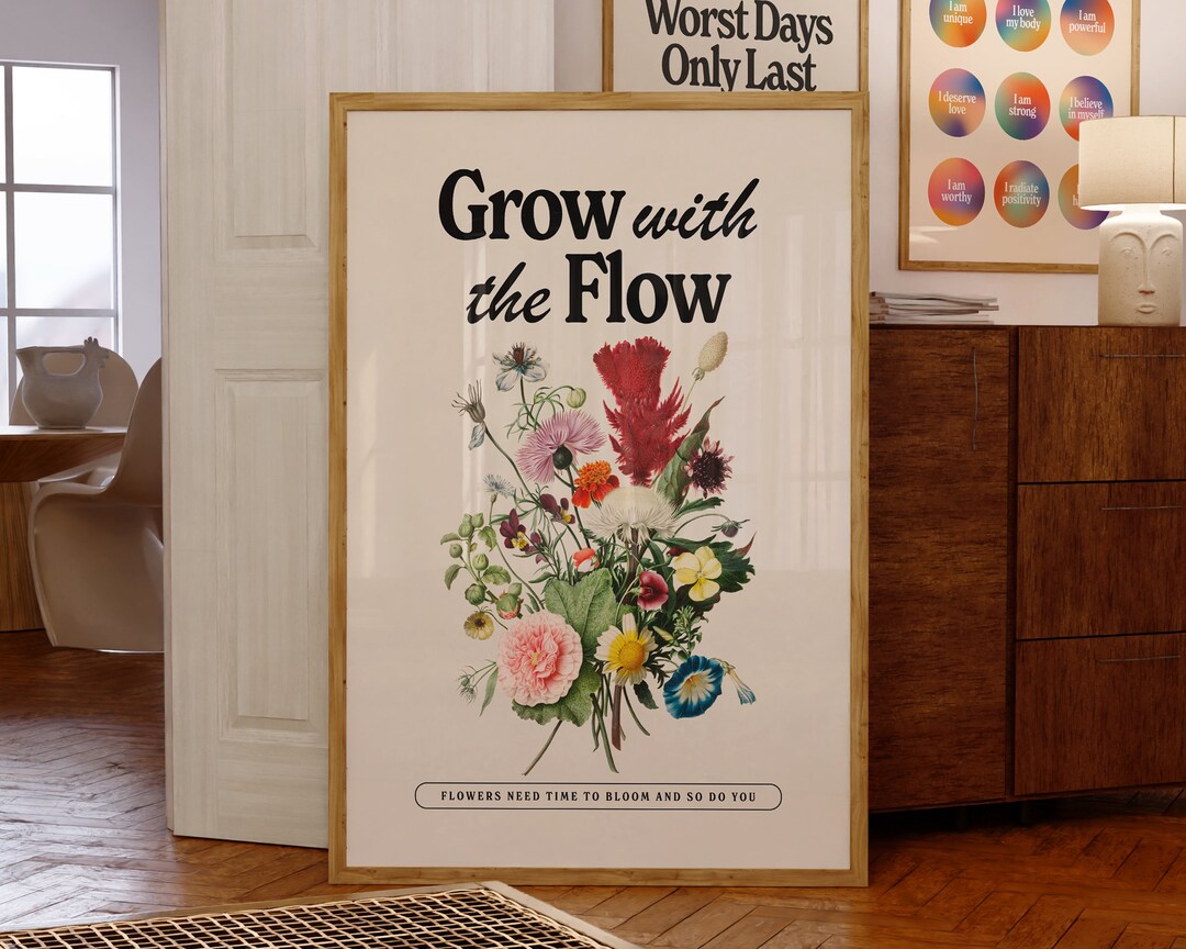 Positive Quote Print, Botanical Floral Poster, Digital Download, Trendy ...