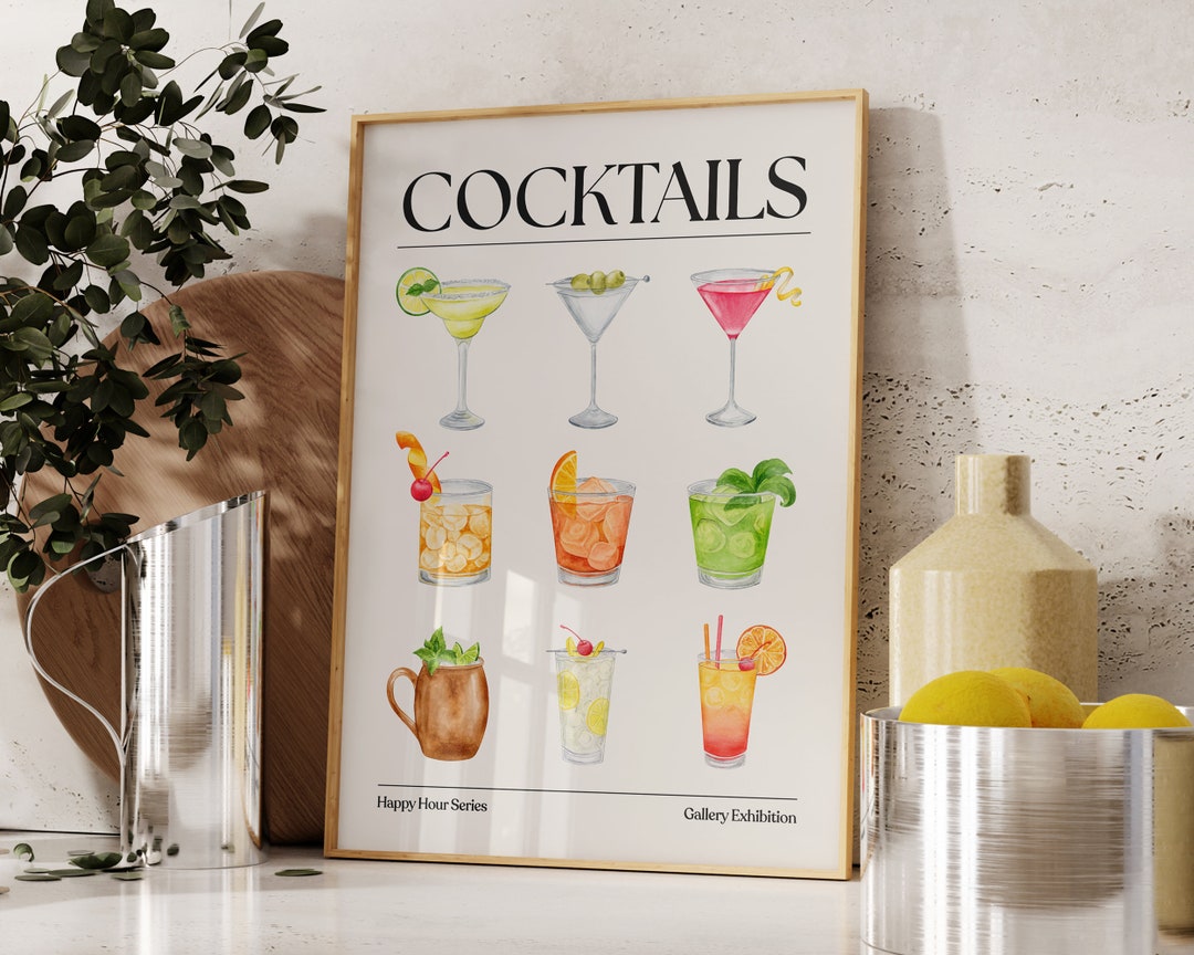 Cocktail Print, Bar Cart Poster, Digital Download, Trendy Wall Art ...