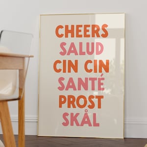 Cheers Print, Digital Download Print, Trendy Wall Art, Bar Cart Poster, Kitchen Decor, Printable ...