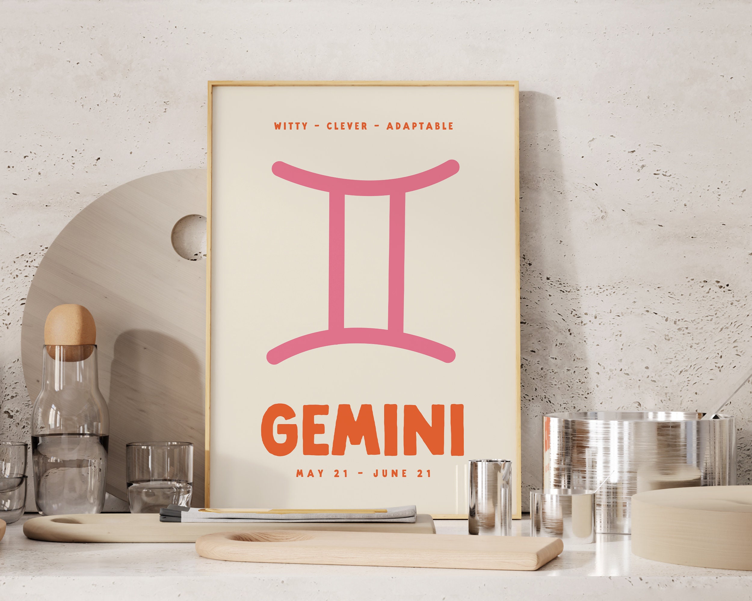 Gemini Print, Zodiac Poster, Digital Download Print, Trendy Wall Art ...