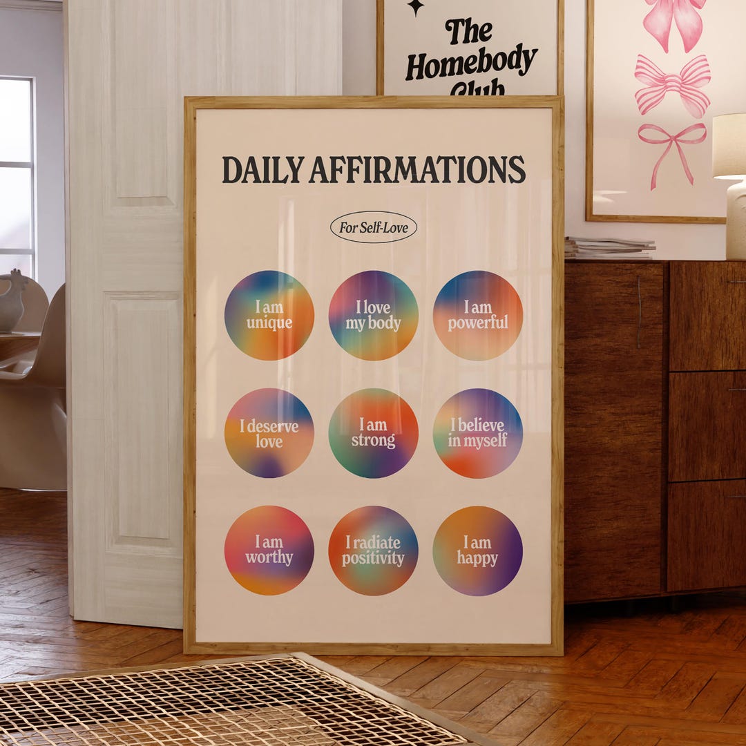 Daily Affirmations Print, Digital Download, Trendy Wall Art, Positive ...