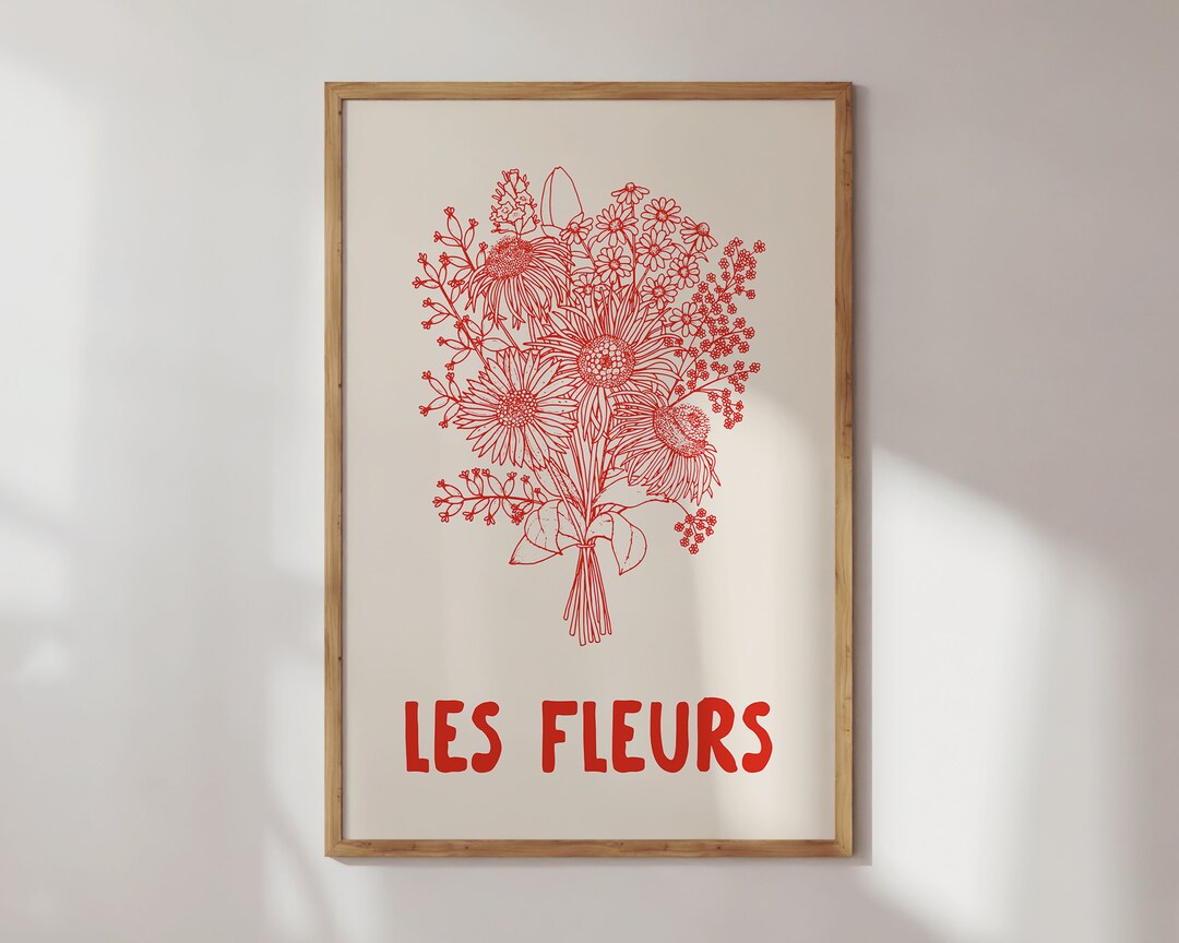Les Fleurs Poster, Botanical Print, Digital Download, Hand Drawn Flower ...