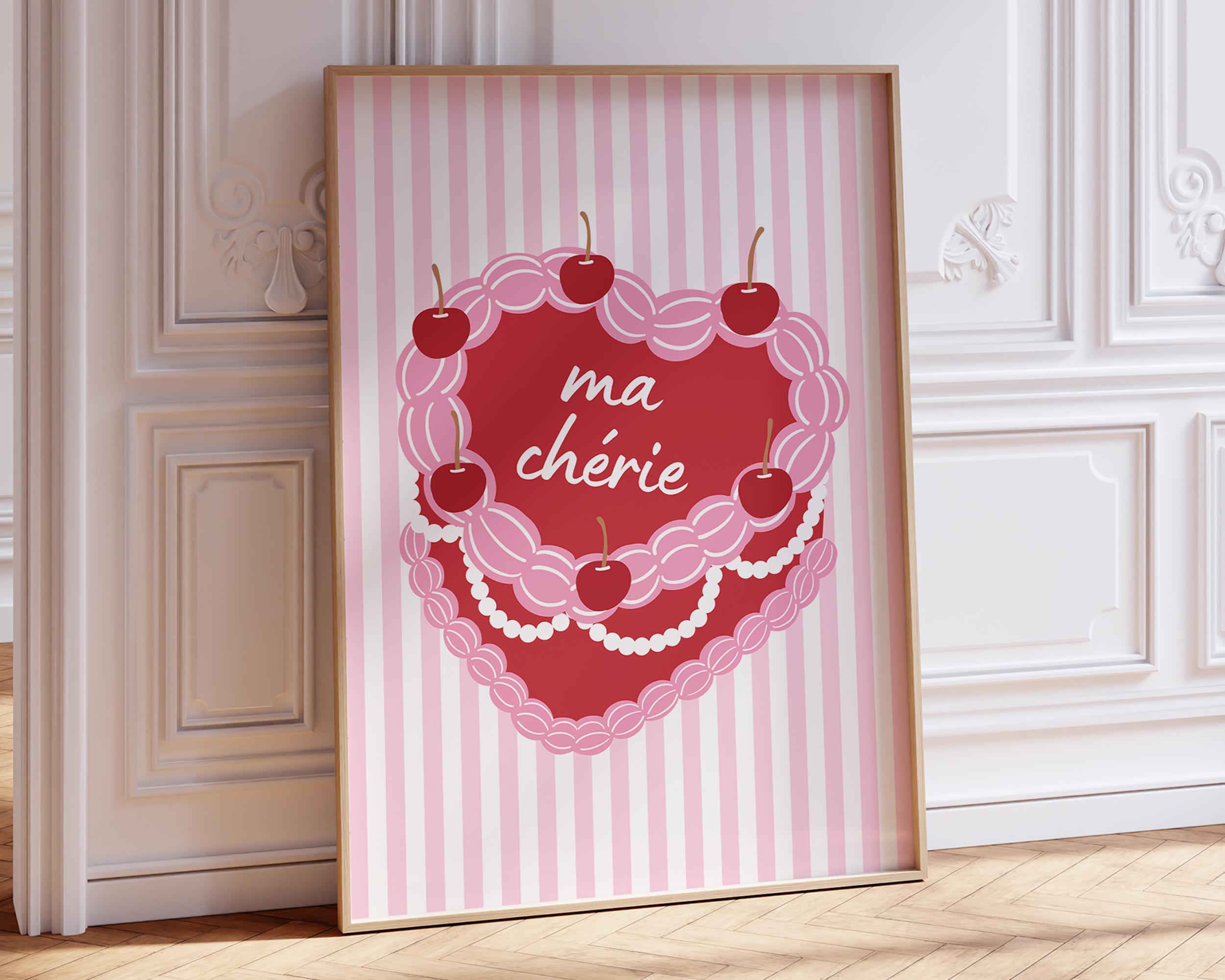Cherry Poster, Digital Download, Ma Cherie Print, Cherry Heart Cake ...