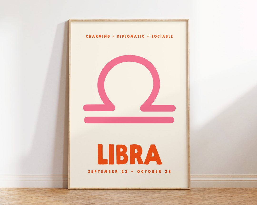 Libra Print, Zodiac Poster, Digital Download Print, Trendy Wall Art, Star Sign Print, Preppy ...