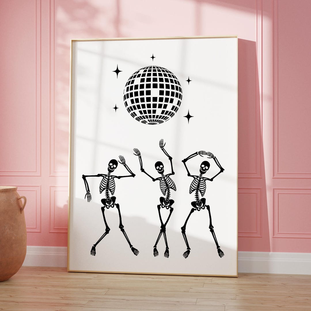 Dancing Skeletons Print, Digital Download, Halloween Wall Art, Trendy ...