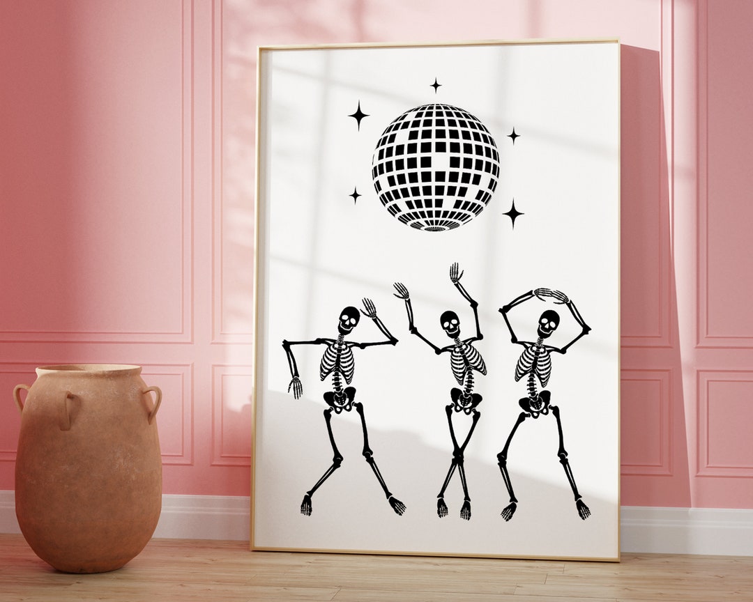 Dancing Skeletons Print, Halloween Wall Art, Digital Download, Trendy ...