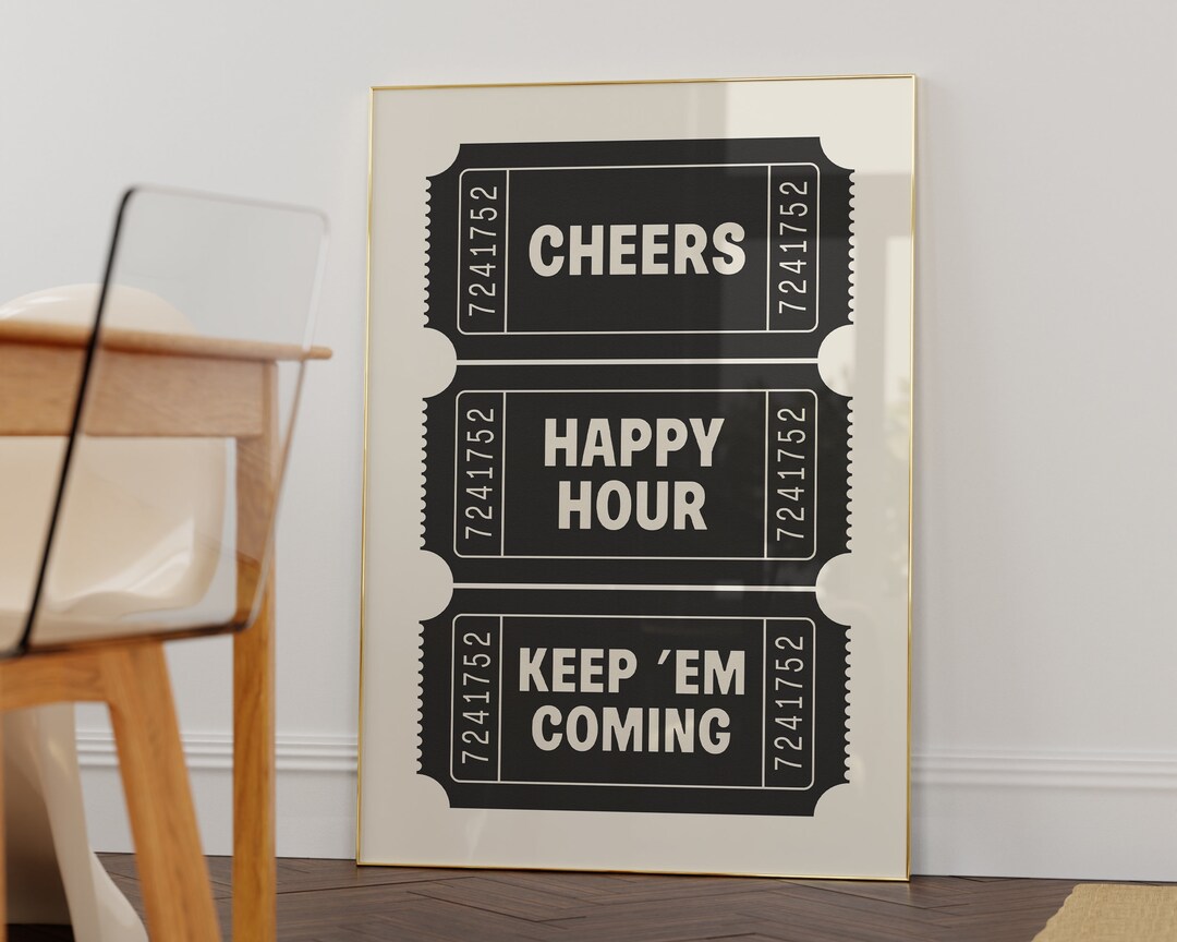 Cheers Ticket Print, Trendy Wall Art, Digital Download, Bar Cart Poster ...