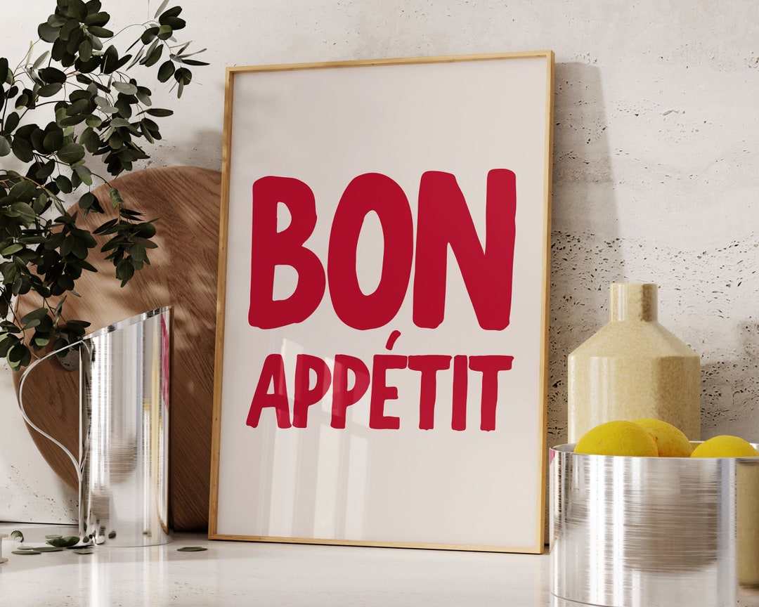 Bon Appetit Print, Digital Download, Modern Kitchen Wall Art, Aesthetic ...