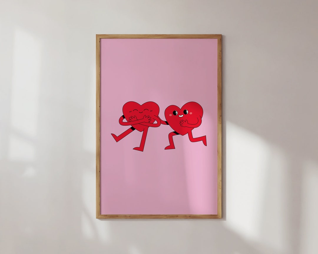 Cute Retro Hearts Print, Retro Wall Decor, Trendy Wall Art, Digital ...