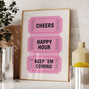 Cheers Ticket Print Bar Cart Poster Digital Download Happy Hour Print ...