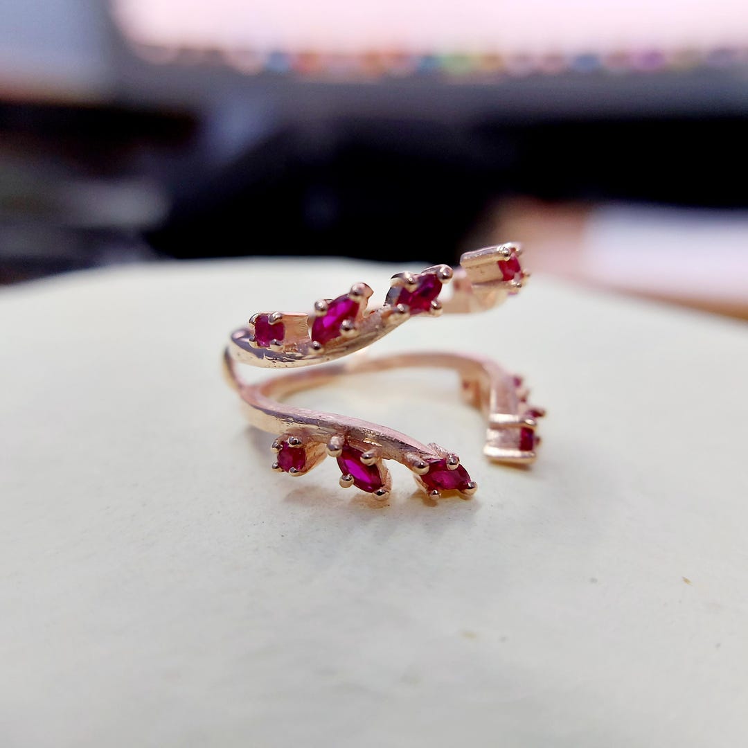 Silver Ruby Cluster Enhancer Ring, Rose Gold Matching Guard, Wedding ...