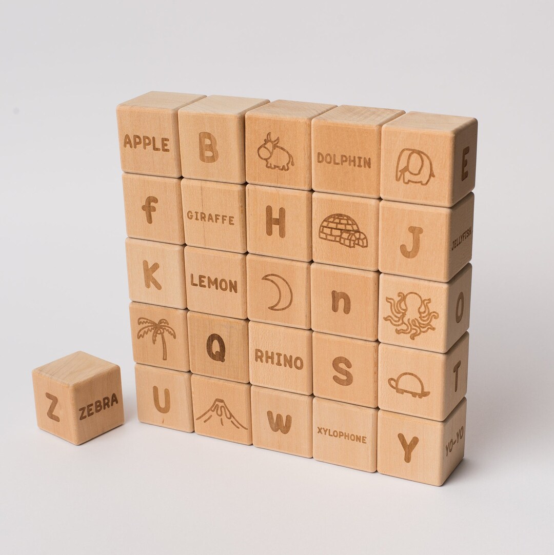 English Wooden Alphabet Blocks Set ABC Cubes for Children Wooden Letter ...
