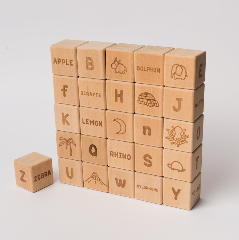 English Wooden Alphabet Blocks Set ABC Cubes for Children Wooden Letter ...