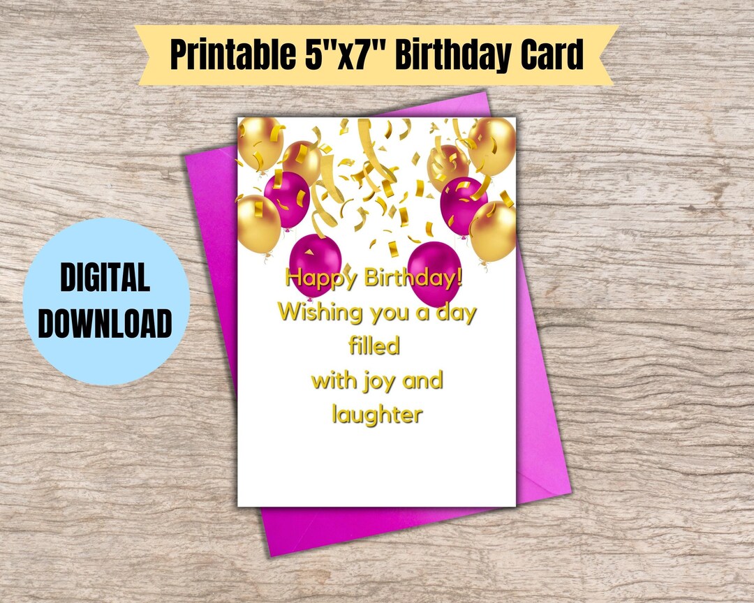 Birthday Wishes: Printable 8.5x11 Birthday Card Instant Joy - Etsy
