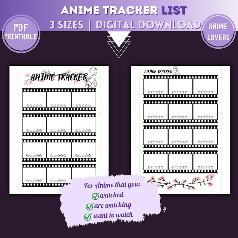 Anime Tracker | Anime Planner | Anime Watched | Instant Download ...