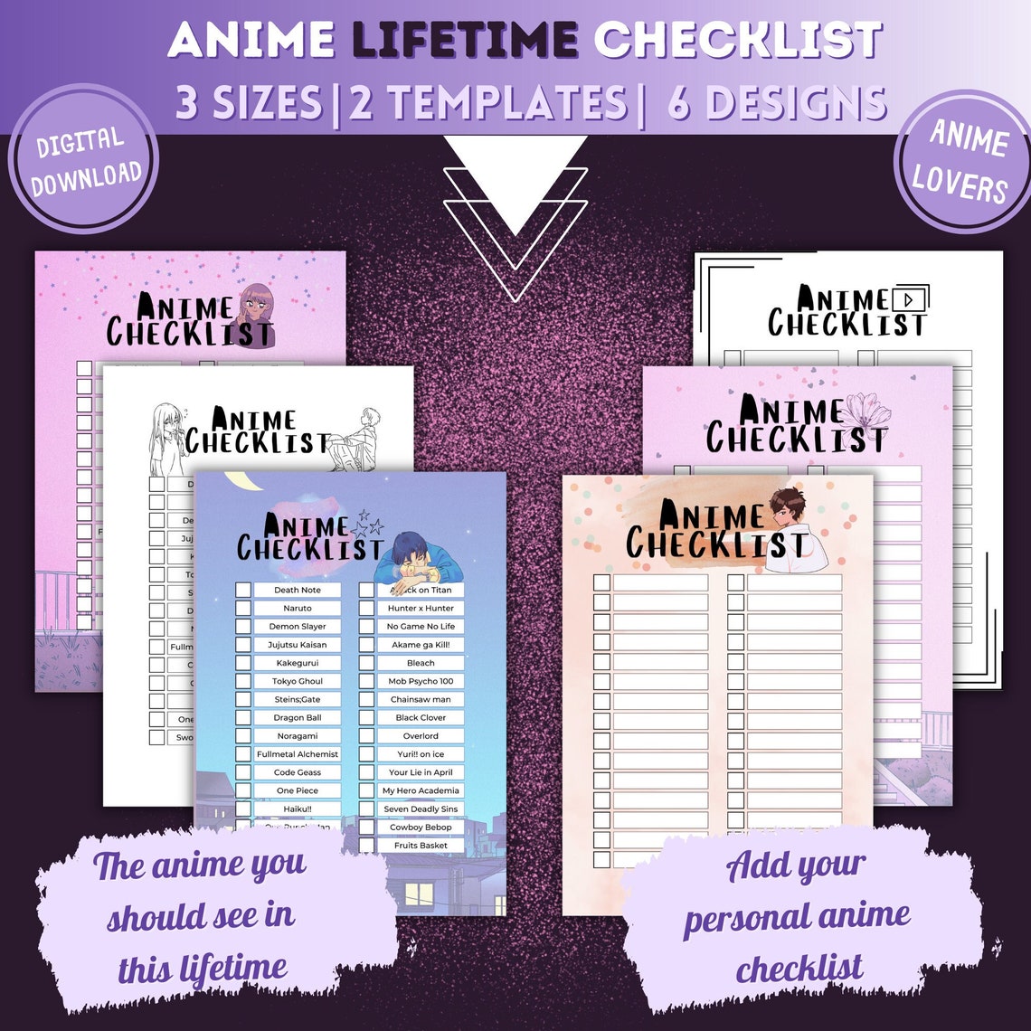 Lifetime Anime Checklist | Anime Tracker | Anime List to See | Anime ...