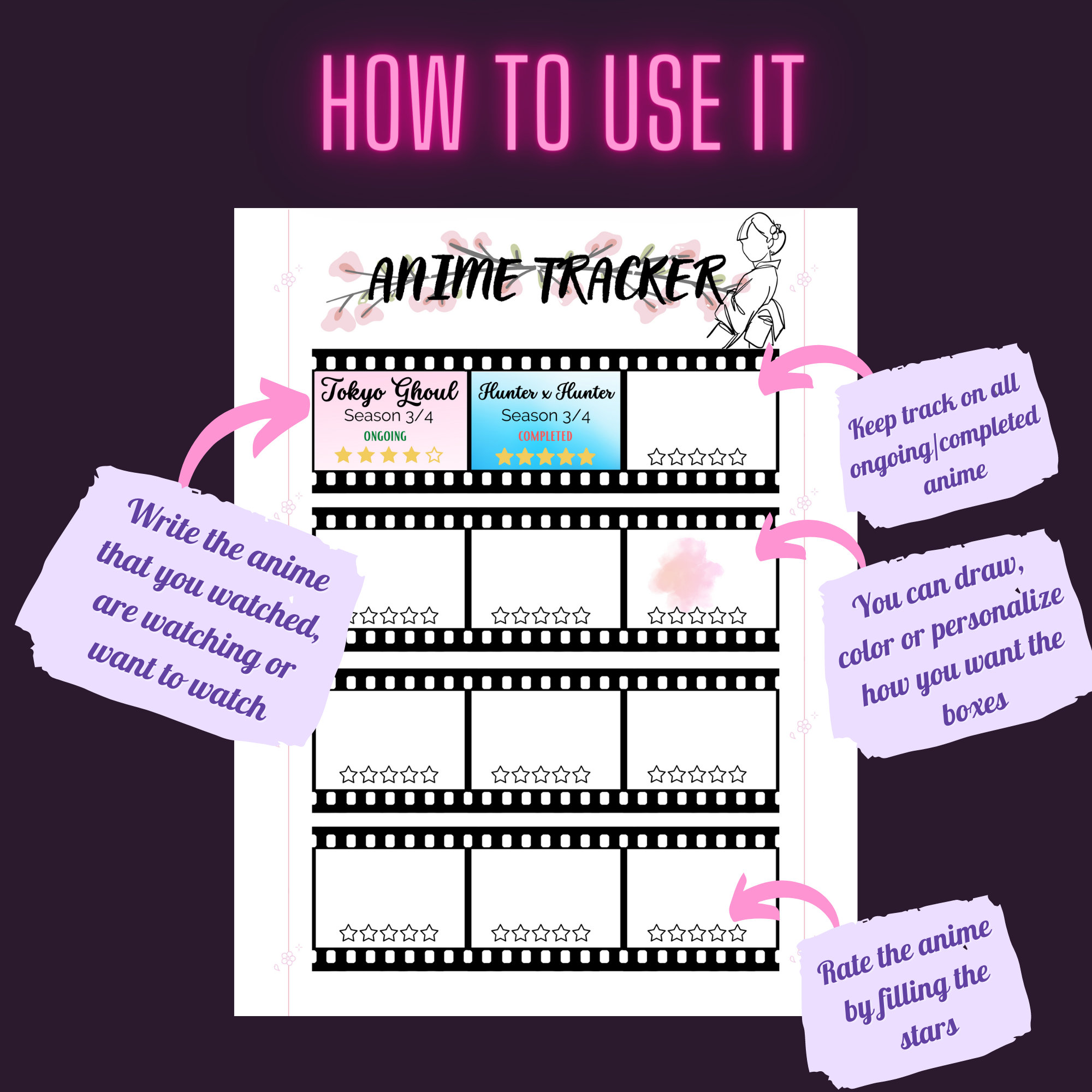 Anime Tracker | Anime Planner | Anime Watched | Instant Download ...