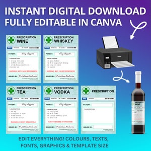 Editable Prescription Label Canva Templates - Custom Wine, Tea, Vodka ...