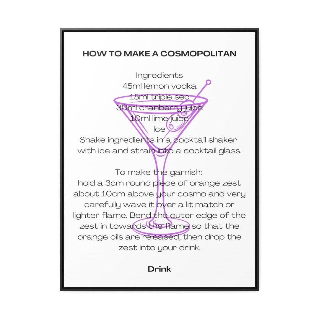 Mixology Mastery: Cosmopolitan Cocktail Recipe Black Framed - Etsy