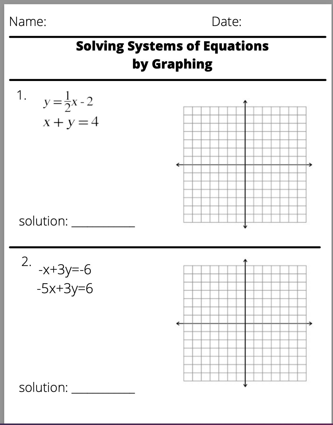 Solving Systems of Equations by Graphing Worksheet - Etsy Solving Systems of Equations by Graphing Worksheet - Etsy