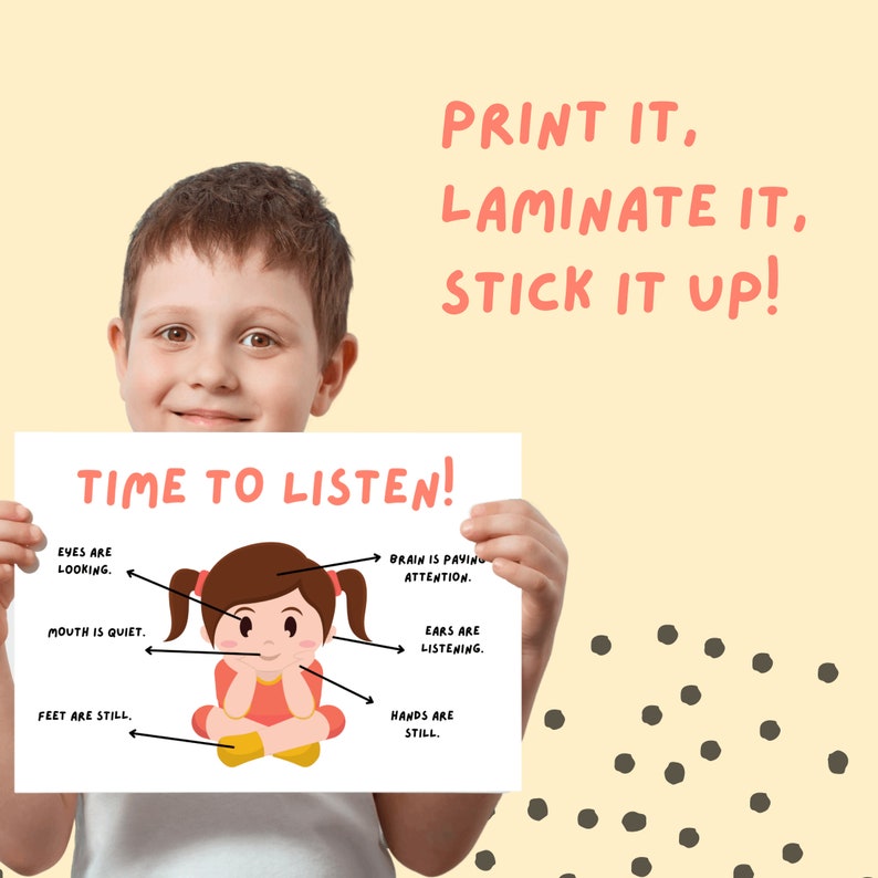 Listening Behavior Chart Poster for Kids - Printable, ASD, ADHD ...