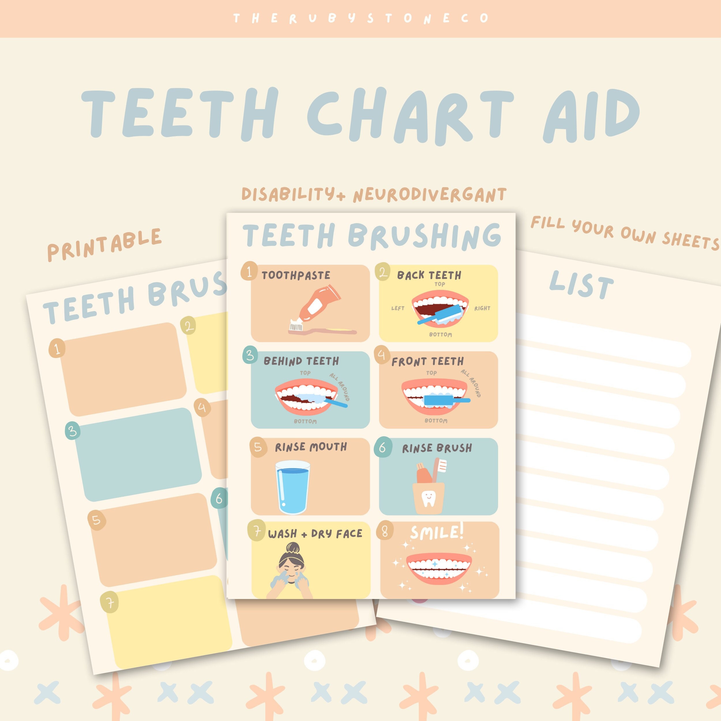 Teeth Brushing Guide Printable Chart - Neurodivergent, ADHD, Autism ...