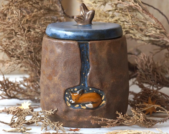 Tea Jar "little Red Fox in a Burrow". Ceramic Jar for Coffee and Spices ...