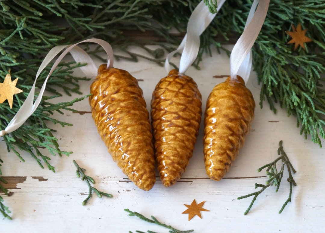 Set of Three Ceramic Pine Cones for Christmas Tree Decoration ...